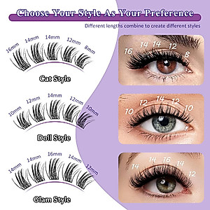 DIY Lash Extension Kit 196 Pcs Lash Clusters with Lash Bond and Seal and Lash Applicator Tool for Self Application at Home D Curl Individual Lashes Cluster Eyelash Extension Kit 8-16mm Mix