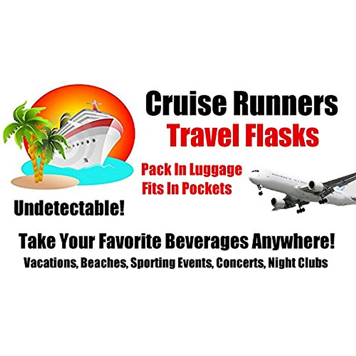 CRUISE RUNNERS Fake Shampoo Conditioner Flask Kit For Hiding Hidden Liquor Sneak Smuggle Alcohol On Booze Cruise With 4 TSA Travel Size Plastic Drinking Flask Bottles and Seals Rum Runners For Cruise