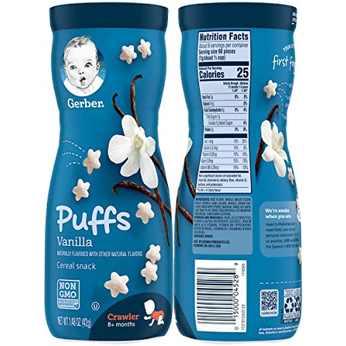Gerber Graduates Puffs Cereal Snack, Variety (Blueberry, Apple Cinnamon, Vanilla, Strawberry Apple)1.48 Oz,(Pack -4)