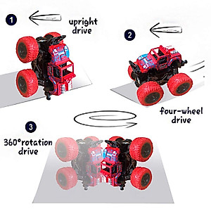 4 Pack Monster Truck Toys - Friction Powered Push and Go Toy Cars, Inertia Car Toy Set Stunt Toy Vehicles, Birthday Party Supplies for Boys and Girls