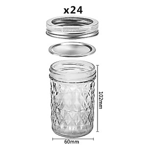 SKOCHE Mason Jars 8 oz 24 Pack Canning Jars with Airtight Lids and Bands, Ideal for Fermenting, Pickling, DIY Decors, Fruit Preserves, Jam or Jelly, 24 Labels Included