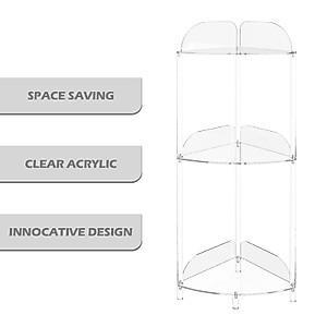 KOLUTI 3 Tier Bathroom Corner Shelf Stand, Solid Acrylic Floor Standing Rack Organizer Display for Restroom Living Room Bedroom Balcony, Small Toilet Paper Side Holder Storage, Clear
