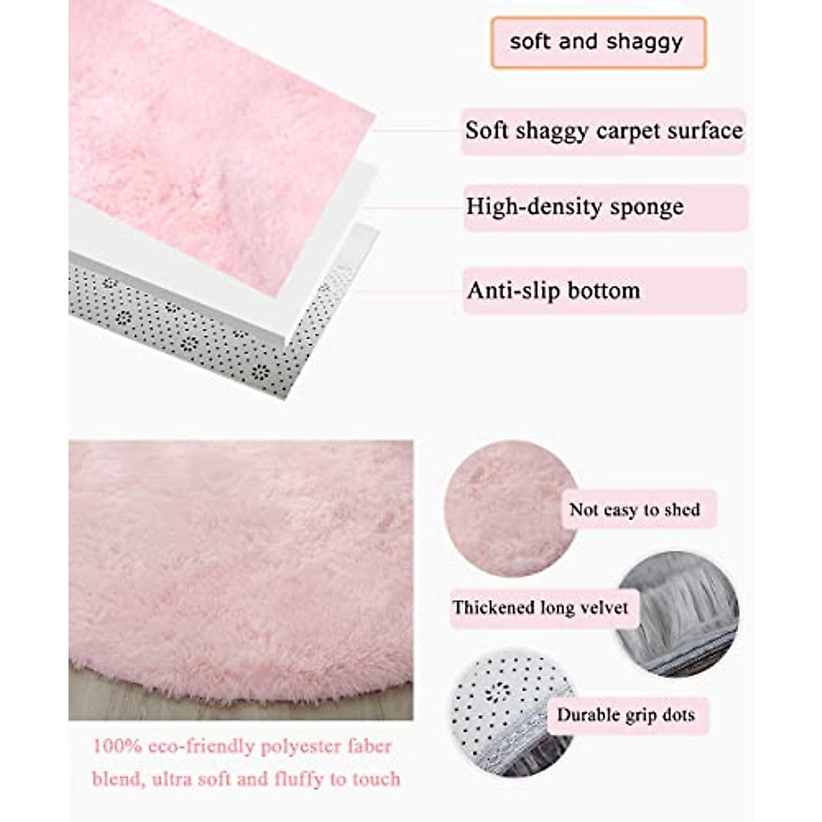 Menoeceus Pink Rug for Bedroom Girls, 4x4 Feet Fluffy Carpet Round Area Rug for Kids Room, Soft Fuzzy Rug Shaggy Rug Baby Girl Room Decor, Nursery Rugs for Dorm