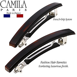 Camila Paris AD1/2 French Hair Barrette Clip for Girls, Set of 2 Rubberized Metal Clasp Strong Hold Grip Hair Clips for Women, No Slip Durable Styling Girls Hair Accessories, Made in France