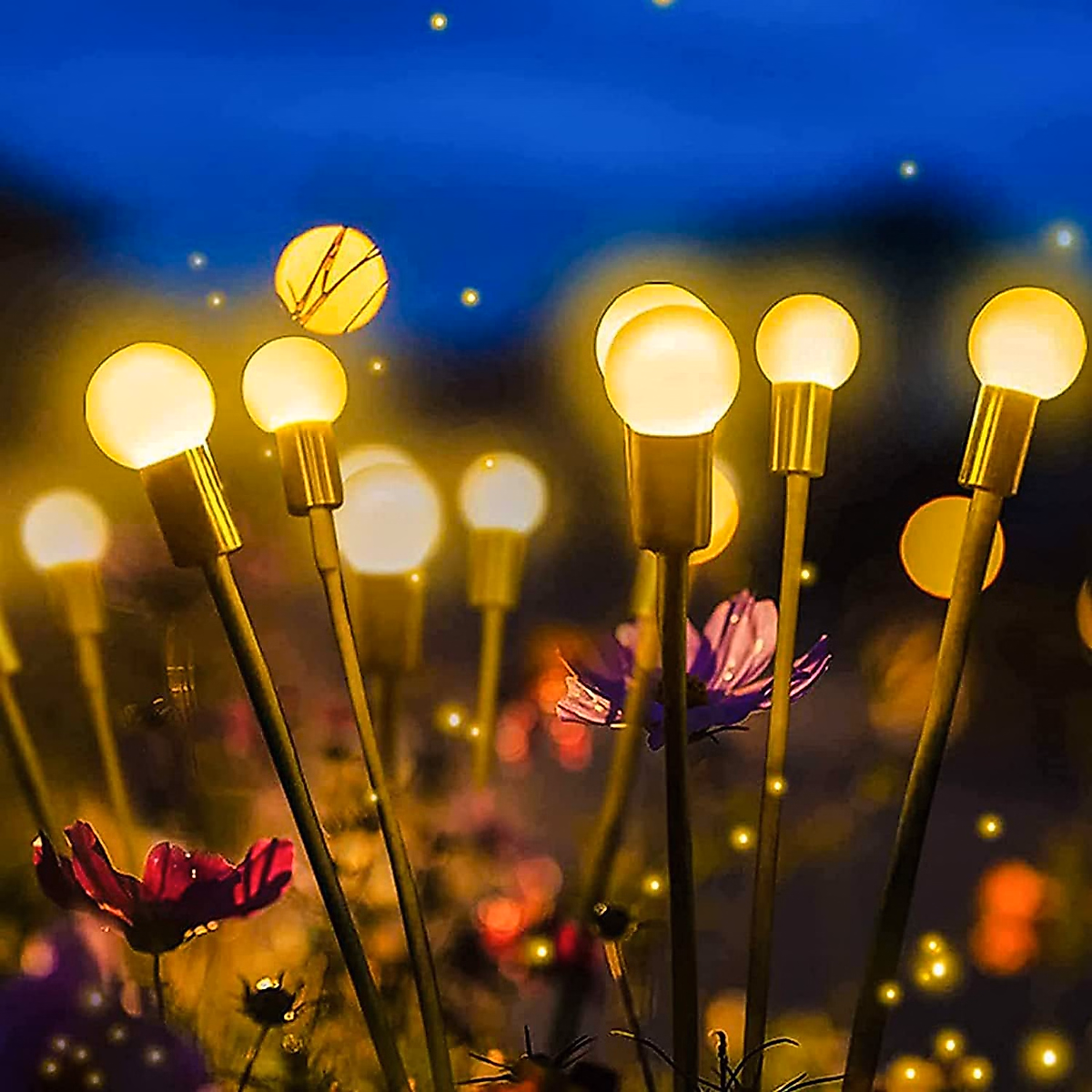 colcutee 4 Pack Solar Garden Lights, Solar Outdoor Swaying Lights Ip65 Watertight, 2 Lighting Modes Firefly Decorative Lights, for Landscaped Garden Access Patios (Warm White)