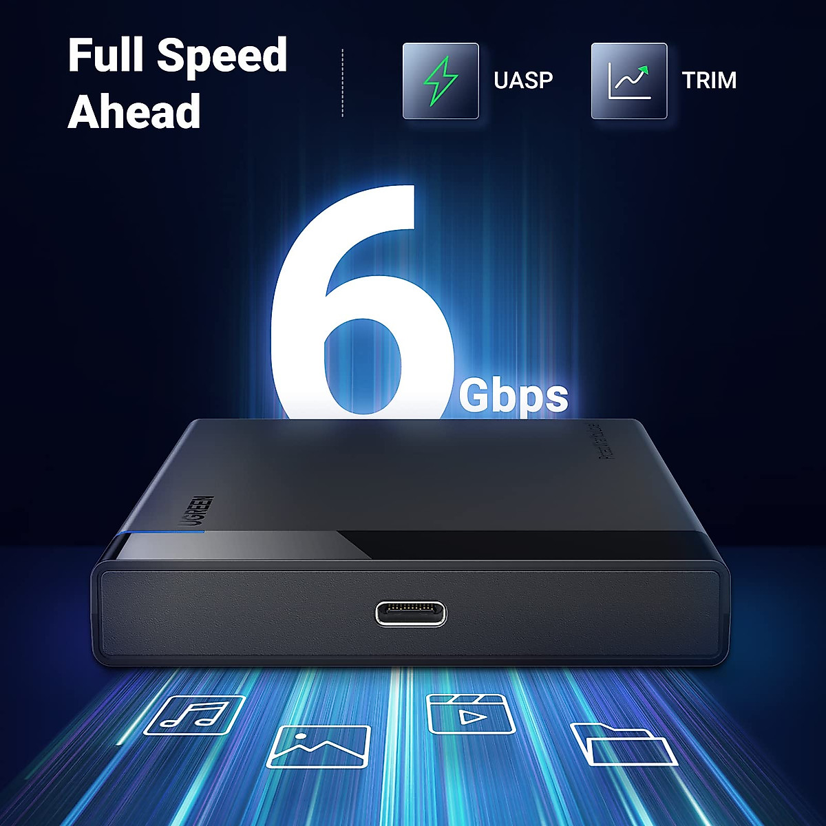 UGREEN 2.5" Hard Drive Enclosure USB C 3.1 Gen 2 to SATA III 6Gbps for SSD HDD 9.5 7mm External Hard Drive Disk Case with UASP Compatible with WD Seagate Toshiba Samsung Hitachi PS4 Xbox Router