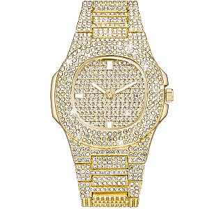 SIBOSUN Lady Women Wrist Watch Gold Stainless Steel Crystal Quartz Dress Bling Bracelet Gold