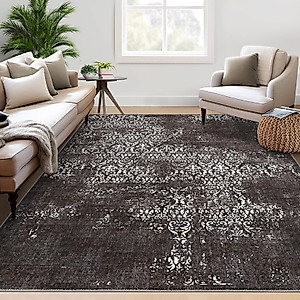 ROYHOME Vintage Distressed Area Rug Bedroom Rug 4x6 Boho Accent Floor Cover Carpet Non-Slip Stain Resistant Modern Area Rug Washable Paisley Area Rug for Living Room Nursery Home Office Decor, Brown