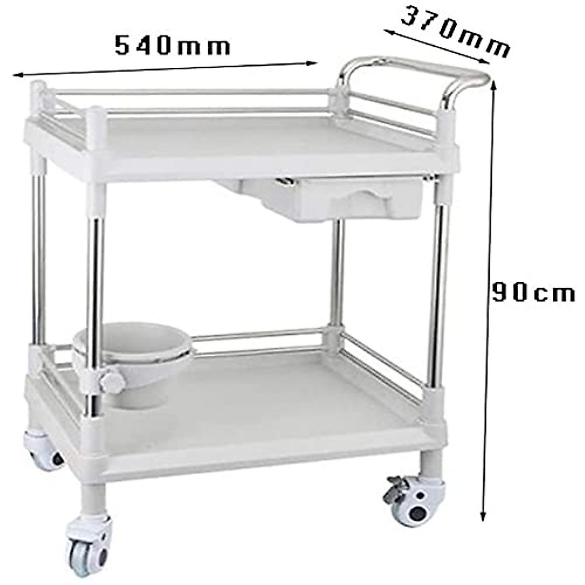 2-Layer Stainless Steel Medical cart, Beauty cart, Musical Instrument cart with Drawers and rotatable Dirt Bucket (Size : Small)