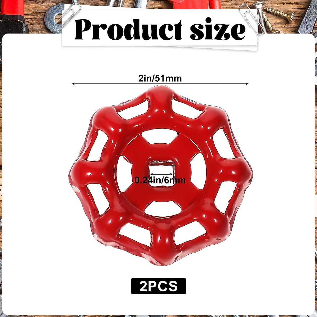 2 PCS Outdoor Faucet Handle, Faucet Valve Replacement Rustproof Water Spigot Handle Water Valve Handle 6x6mm Round Faucet Handle Replacement Red Hose Bib Handle for Outdoor Faucet Replacement Parts