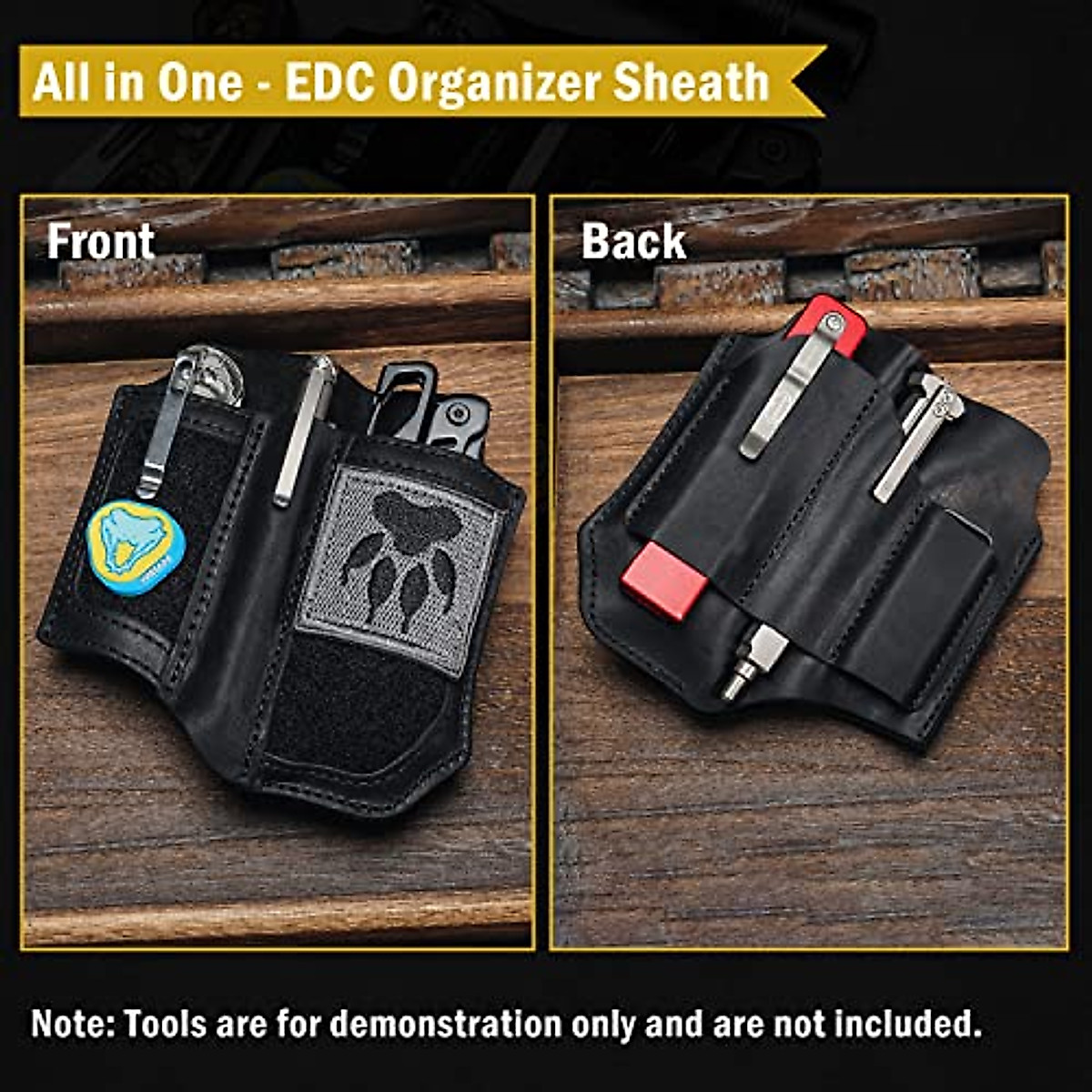 VIPERADE PL8 Multitool Sheath, EDC Leather Organizer Sheath with DIY Patch Area, Leather Sheath for Multitool, Knife, EDC Tools, EDC Pocket Organizer for Men