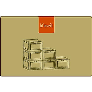 Lifewit 6 Pack Shoe Storage Box Clear Stackable Hard Sturdy Plastic Shoe Organizer Bin Foldable Sneaker Display Containers Holders for Closet Entryway, Fit Up to US Size 13