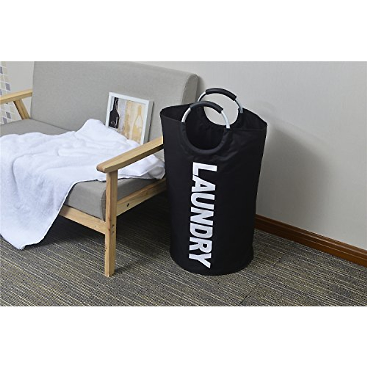 ZHOUDUN ZD-WD3-008-BLACK 82L Large Heavy Duty Laundry Basket Collapsible Non-Slip Padded Laundry Bag With Handles Waterproof Collapsible Fabric Washing Laundry Hampers For Bedroom Dorm Travel
