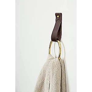 KEYAIIRA - Medium Leather Wall Hook, minimalist leather strap hanger for bath towel holder leather wall hook strap towel hook bathroom decor brass towel ring nordic home