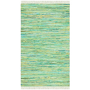 SAFAVIEH Montauk Collection Accent Rug - 4' x 6', Green, Handmade Flat Weave Cotton, Ideal for High Traffic Areas in Entryway, Living Room, Bedroom (MTK251Y)