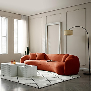 VASOENY 101.4 X 48.8 Boucle Curved Sofa, Mid Century Modern Moon Living Room Sofa 5 Seat Teddy Fleece Leisure Couch with 4 Throw Pillows, for Living Room, Office