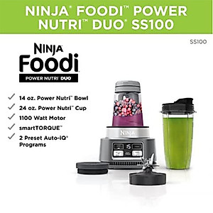 Ninja Foodi SS100 Stainless Steel Smoothie Blender Bowl Maker and Nutrient Extractor with 24-Oz Nutrient Extraction Cup, To-Go Lids and Hybrid Blades