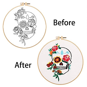 Nuberlic Embroidery Kit Cross Stitch Kits for Beginners Skull with Flowers Pattern DIY Needlepoint Kit for Adults
