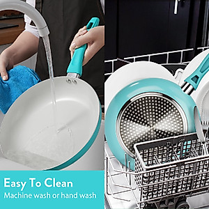 Almcmy Nonstick Cookware Set, 20 Piece Kitchen Cookware Sets, Pots and Pans Cooking Set with Glass Lids, Stay-Cool Handles & Cooking Utensils, PFAS-Free, Dishwasher Safe, Oven Safe, Turquoise