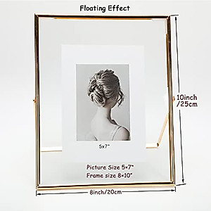 AhaGo Floating Picture Frame (Gold, 8"x10", 1 Set), For Multiple Photo Sizes (7x9, 6x8, 5x7), Vertical Adjustable Tabletop/Shelf Photo Frame, Classy Gift Choice for Halloween, Thanksgiving, Christmas, Home or Wedding Decoration