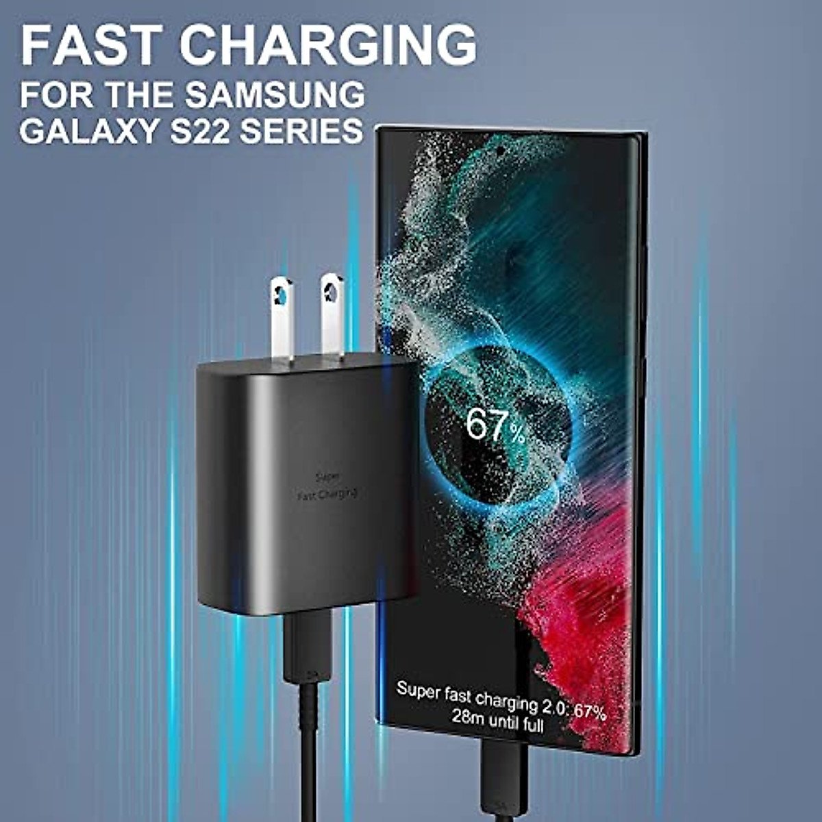 Samsung 45W Super Fast Charger,USB C Super Fast Charging for Samsung Galaxy S23 Ultra/S23/S23+/S22/S22+/S22 Ultra/S21/S21 Ultra/S20+/Note 20/Note 10/Galaxy Tab S7/S7+/S8/S8 Ultra with 6FT Type C Cable
