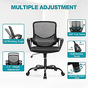 JHK Ergonomic Office Home Desk Mesh Fixed Armrest, Executive Computer Chair with Soft Foam Seat Cushion and Lumbar Support, Black