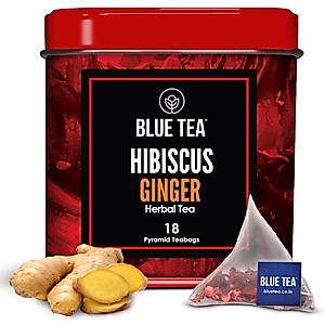 BLUE TEA - Hibiscus Ginger Herbal Tea - 18 Tea Bags | DETOX TEA | Caffeine & Gluten Free - Non-GMO | Tin Packaging |