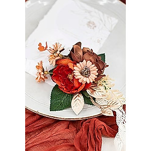 Ansofi Burnt Orange Wrist Corsage and Boutonniere Set for Wedding, Artificial Rose Flower Corsage Wristlet and Boutonniere Set for Wedding Prom Anniversary Homecoming Formal Dinner Party