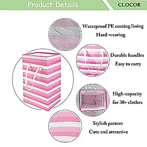 CLOCOR 2 pack Pink Laundry Basket,75L Each Freestanding Kids Laundry Hamper Girl,Lightweight Tall Baby Girls Room Baskets,Collapsible Nursery Hamper,Waterproof Large Toys Storage Bins(Pink)