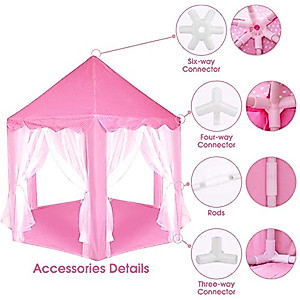 Gappys Princess Castle Tent with Star Light for Kids Children Girls Boys Baby 3/4/5/6/7/8/9 Year Old- Large Playhouse Funny Play Fairy Tent - Indoor and Outdoor Games (Pink), 55x53 inch