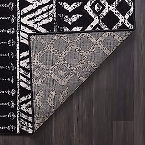 CAMILSON Boho Moroccan Area Rug, 2x3 Geometric Diamond Design for Entryway Mats, Living Area Entryways Rugs, Black/White Bohemian Indoor Carpet