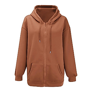 SHAOBGE Fall Sweatshirts for Women Zip Up Hoodies Oversized Sweatshirt Y2K Clothing Casual Drawstring (New1-Coffee, S)