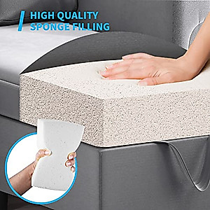 Mjkone 3 Seat L-Shape Sectional Sofa Couch with Pull Out Bed and Reversible Storage Chaise, Modern 84 Inch Sleeper Sofa with Breathable Velvet Fabric for Living Room, Light Gray