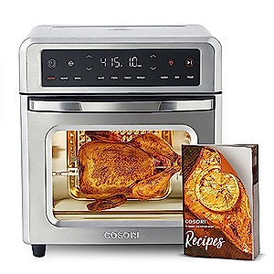 COSORI Air Fryer Toaster Oven, 13 Qt Airfryer Fits 8" Pizza, 11-in-1 Functions with Rotisserie, Dehydrate, Dual Heating Elements with Convection Fan for Fast Cooking, Cookbook & 6 Accessories, Silver