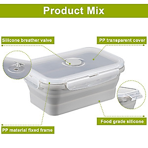 Mifoci Set of 8 Silicone Collapsible Food Storage Containers 17 oz Collapsible Meal Prep Container Square Bowl with Vent Lids, Microwave, Freezer and Dishwasher Safe(Gray)