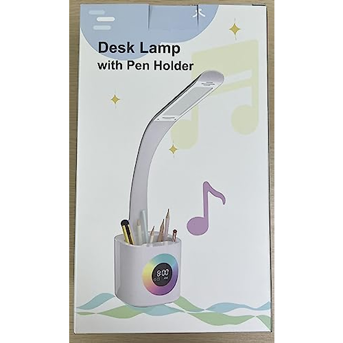 Hokone Desk Lamps for Home Office, LED Desk Lamp with Pen Holder, 10W Study Lamp with USB Adapter, Gooseneck White Desk Lamp Dimmable, RGB Touch Night Light for Kids
