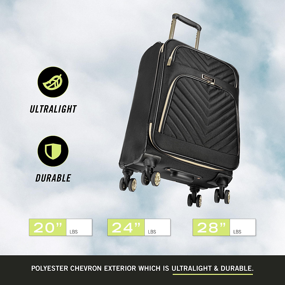 Kenneth Cole REACTION Chelsea Chevron Quilted Luggage, Black, 3-Piece Set (20"/24"/28")