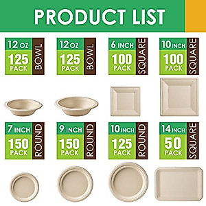 Gezond Compostable Square Plates 6 Inch 50 Pack Disposable Paper Plates Sugarcane Cake Plates for Party Unbleached Eco-friendly Salad Plates
