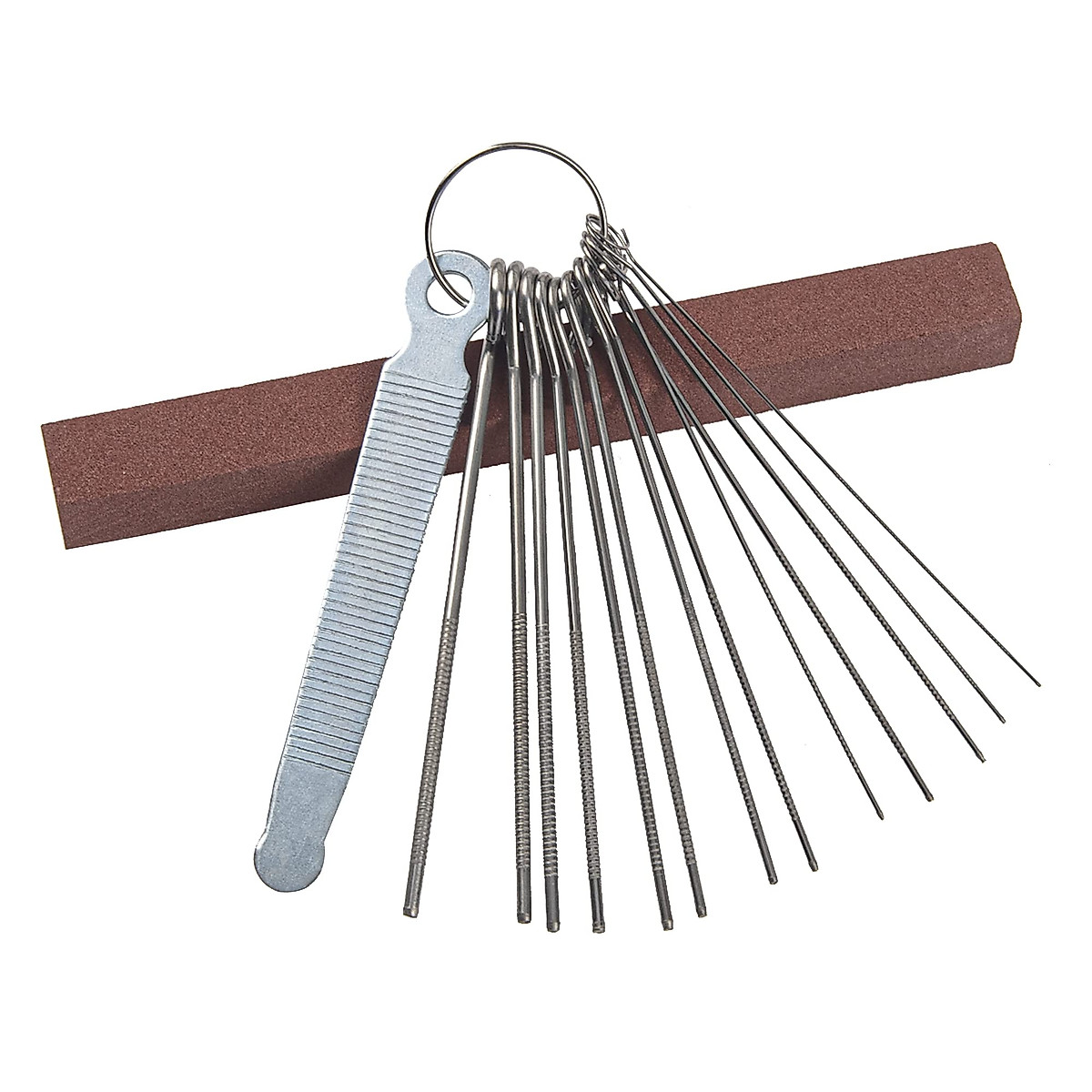 1Set Yootones Guitar Bridge Saddle Nut File Set, 13 Different Size Stainless Steel Files with Grinding Stone Compatible with Electric Acoustic Guitar Ukulele Bass Guitar Banjo