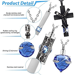 KKUYT Cremation Urn Necklace for Ashes-6 PCS Cremation Jewelry for Ashes, Cubic Heart Cross Keepsake Locket Ashes Necklace Stainless Steel Urn Necklace Pendant Memorial Jewelry Gifts for Men/Women