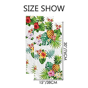 Vantaso Bath Hand Kitchen Towels Tropical Palm Flowers Face Towel Pineapples Washcloth Set of 2 Soft Quick Dry Super Absorbent Bathroom