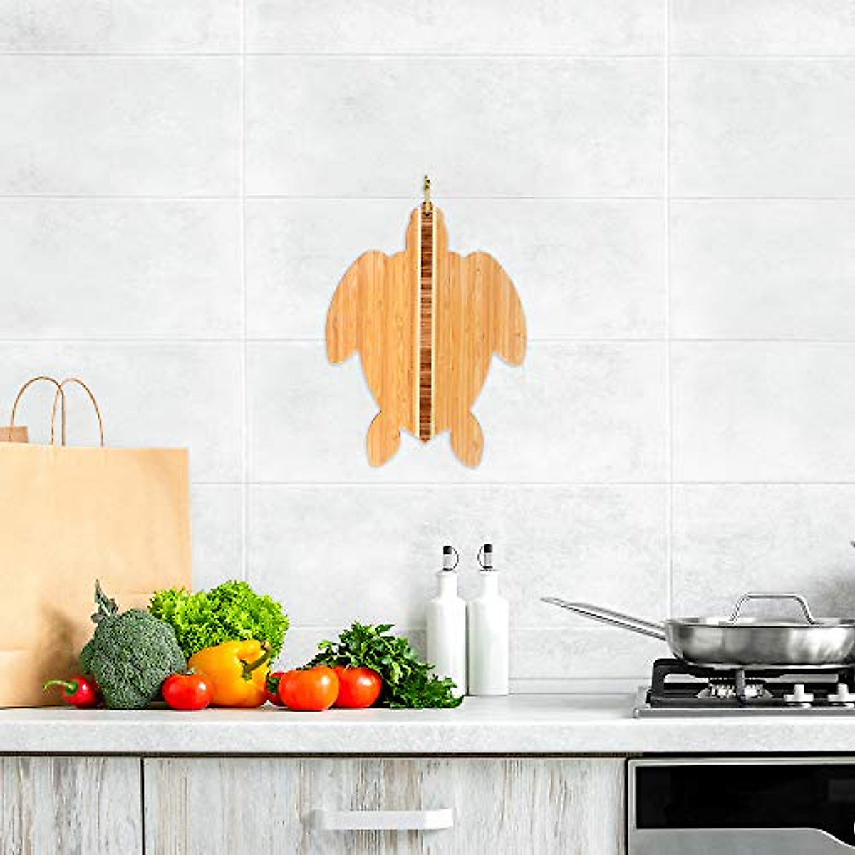 Totally Bamboo Sea Turtle Shaped Cutting Board and Charcuterie Serving Tray, Great for Wall Display