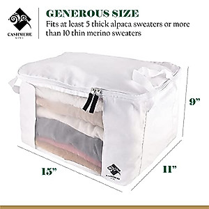 Moth Protection Sweater Storage for Closet – 2 Large Cotton Garment Bags, 30 Cedar Rings, & Mesh Window for Cashmere Sweaters – Wool & Cotton Sweater Organizer by Cashmere Kiwi, 15 x 11 x 9 In