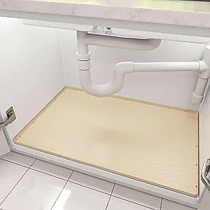 Under Sink Mat, 28'' x 22'' Silicone Under Sink Liner, Waterproof Shelf Liner with Drain Hole, Kitchen Bathroom Cabinet Mats (Beige)