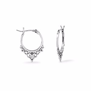 Boma Jewelry Sterling Silver Bohemian Filigree Snap Down Hoop Earrings