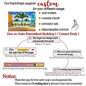 Allenjoy Summer Beach Ocean Photography Backdrops Blue Sky Seaside Surfboard Tropical Palm Trees Luau Kids Girl 1st Birthday Party Decor Banner Baby Shower 7x5ft Photoshoot Background Photo Booth Prop