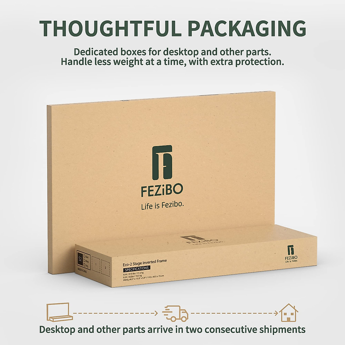 FEZIBO Mid Century Modern Electric Standing Desk with 3 Drawers, 48 x 26 Inches Whole Piece Sit Stand Up Home Office Desk, White Top with White Frame (2 Packages)