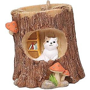 Flower Pot Hanging Tree Stump Succulent Flower Pot Flowerpot Holder Garden Planter, Flowers Container, Home Patio Decor Ornament - Cat