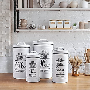 DAYYET Canisters Sets for the Kitchen, Airtight Kitchen Canisters for Countertop, Flour and Sugar Containers, Tea Coffee Sugar Canister Set, Coffee Bar Decor and Accessories, Set of 4, White