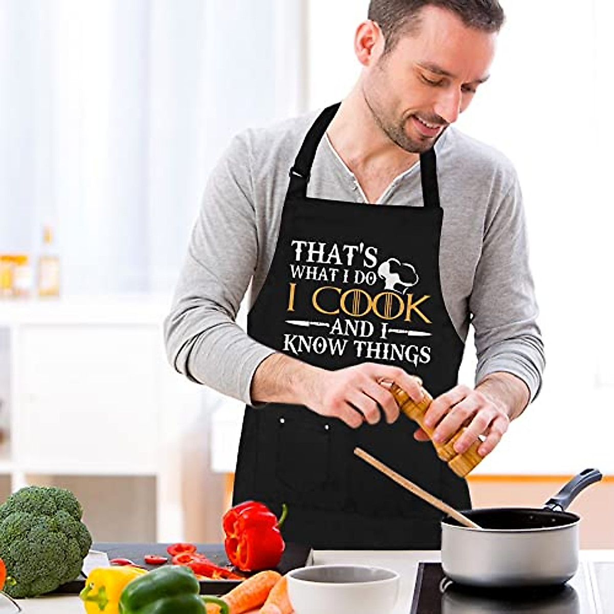 Funny Aprons for Men,Cooking Gifts for Men,Dad,Boyfriend,Husband, Cooking Aprons for Men-That's What I do.I Cook.I know Things-Chef Aprons for Dad,Grilling Gifts for Father's Day,Birthday,Christmas